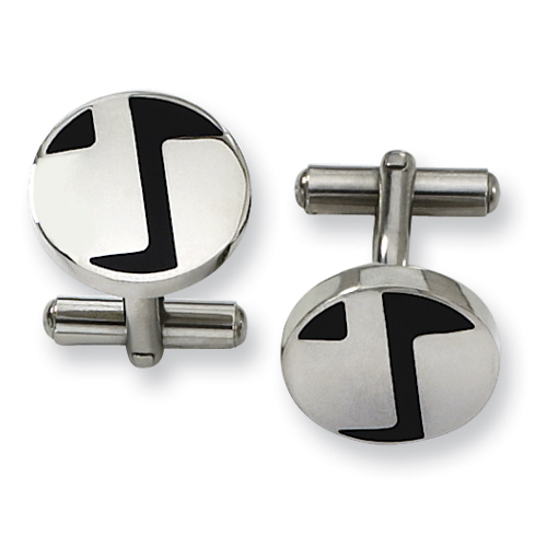 Enameled Stainless Steel Round Cufflinks with Accents SRC118
