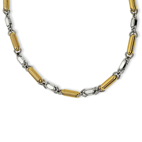 Stainless Steel and Gold Plated Barrel Link 22in Necklace SRN372-22