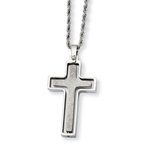 Stainless Steel 1 1/2in Moveable Cross on 22in Necklace SRN722