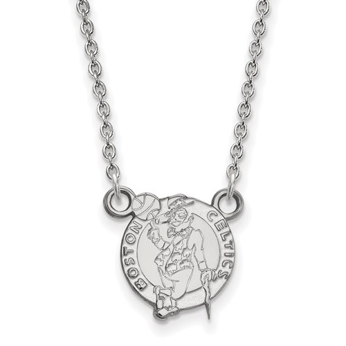 10kt White Gold 1/2in Boston Celtics Lucky Pendant on 18in Chain ...
