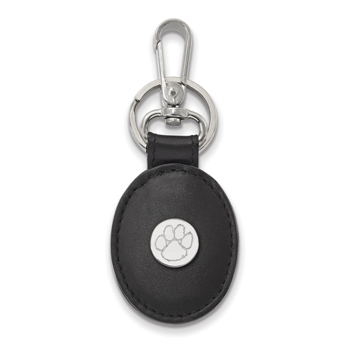 Sterling Silver Clemson University Black Leather Oval Key Chain SS013CU-K1