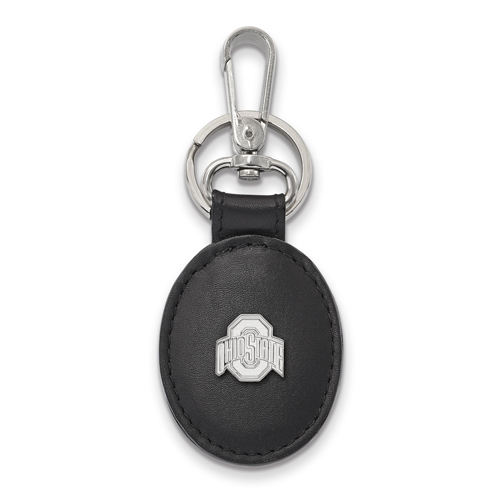 Sterling Silver Ohio State University Black Leather Oval Key Chain ...