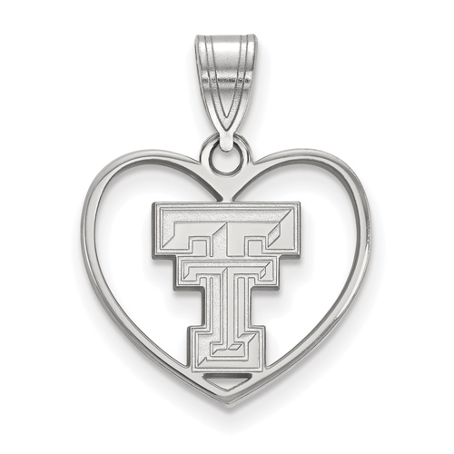 Sterling Silver 5/8in Texas Tech University Pendant in Heart SS017TXT