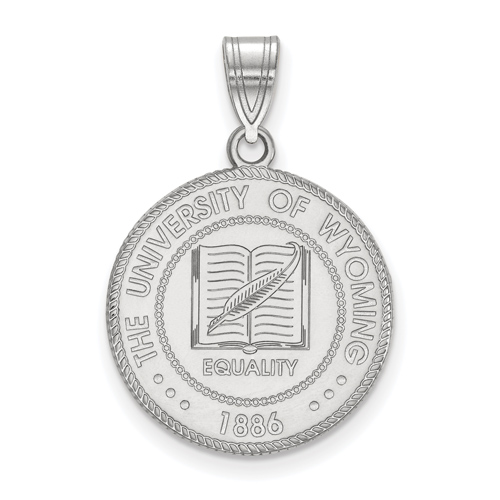 Sterling Silver 3/4in University of Wyoming Crest Disc Pendant SS018UWY