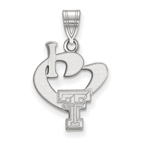 Sterling Silver 5/8in I Love Texas Tech University Logo Pendant SS020TXT