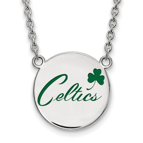 Sterling Silver Round Boston Celtics Enamel Pendant on 18in Chain ...