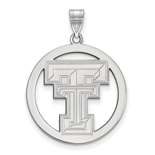 Sterling Silver 1in Texas Tech University Logo Pendant in Circle SS034TXT
