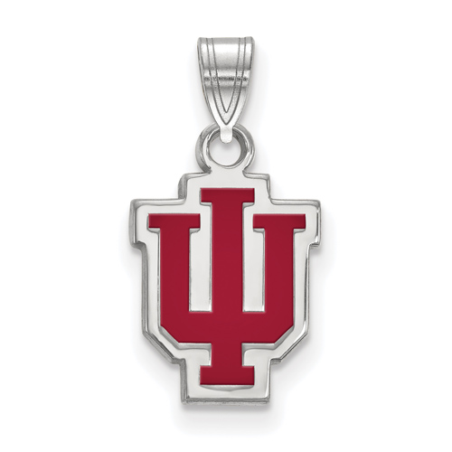 Sterling Silver 1/2in Indiana University Outline Enamel Pendant SS058IU