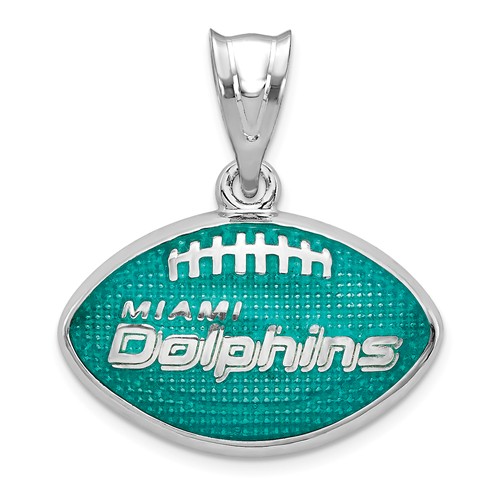 Sterling Silver Miami Dolphins Enameled Football Pendant SS508DOL