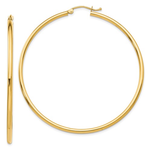 14k Yellow Gold 2in Lightweight Hoop Earrings 2mm T922L | Joy Jewelers