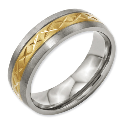 Titanium 7mm Gold-Plated Ring with X Design TB244 | Joy Jewelers