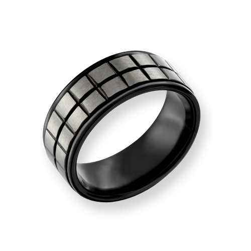 Black Plated Titanium 9mm Ring with Gray Squares TB268 | Joy Jewelers