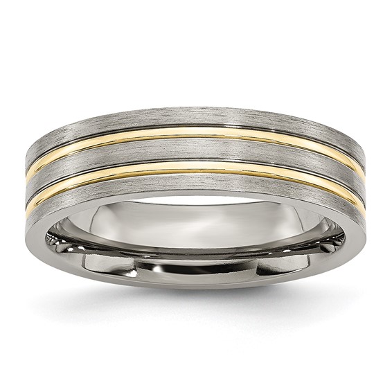 6mm Gold Plated Titanium Ring with Grooves TB361 | Joy Jewelers