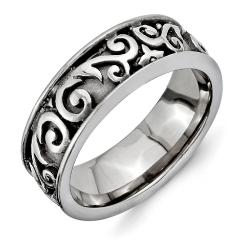 Titanium 8mm Ring with Scroll Texture TB420 | Joy Jewelers