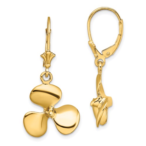 14k Yellow Gold 3-D Small Propeller Leverback Earrings TF1842