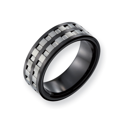 8mm Black Ceramic and Tungsten Ring with Slots TU212 | Joy Jewelers