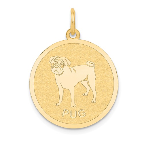 14k Yellow Gold Round Pug Pendant 3/4in XAC874 | Joy Jewelers