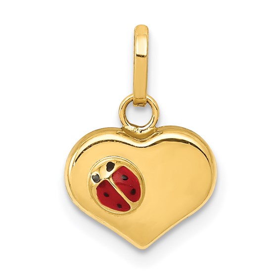 14kt Yellow Gold 3/8in Heart and Ladybug Charm XCH104 | Joy Jewelers