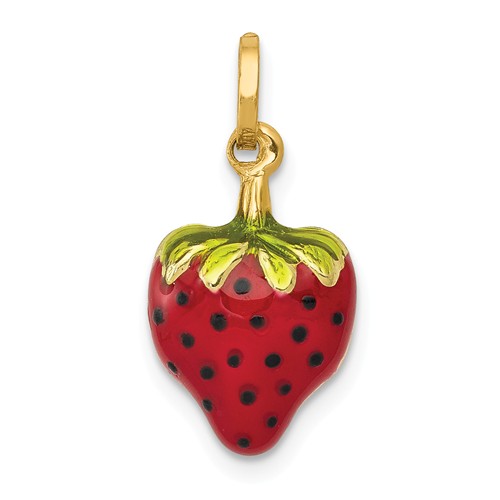 14k Yellow Gold Puffed Strawberry Charm with Enamel XCH138