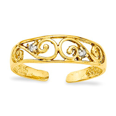 14kt Yellow Gold Scroll Toe Ring with Diamonds XCH626 | Joy Jewelers