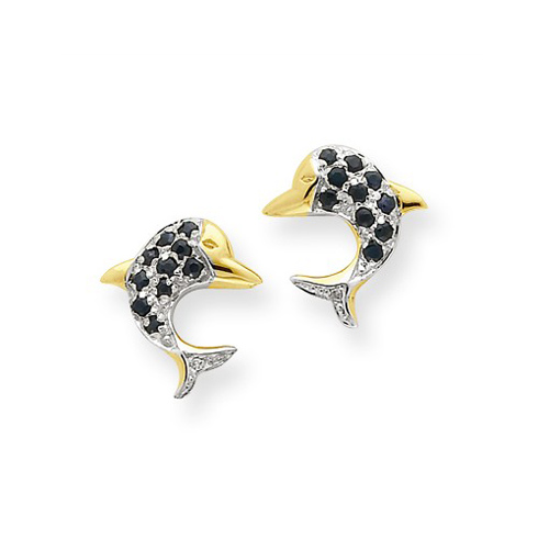 14kt Yellow Gold 1/3 ct Sapphire Dolphin Earrings with Diamonds XE1967S/AA