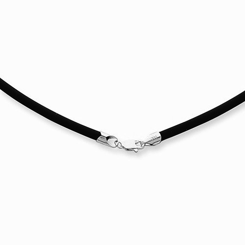 Black Rubber Cord 16in Necklace with 14k White Gold Clasp XG268-16