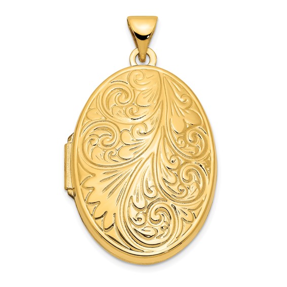 14kt Yellow Gold 1in Scroll Oval Locket XL226 | Joy Jewelers