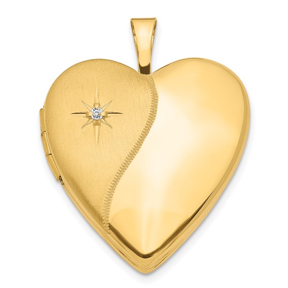 14kt Yellow Gold 3/4in Polished Satin Heart Locket with Diamond XL594