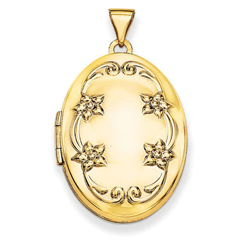 14kt Yellow Gold 1in Oval Floral Scroll Border Locket XL621