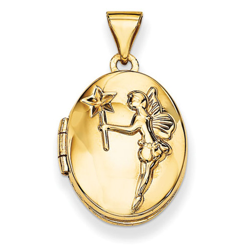 14kt Yellow Gold Rhodium 17mm Oval Fairy Wishes Locket XL643
