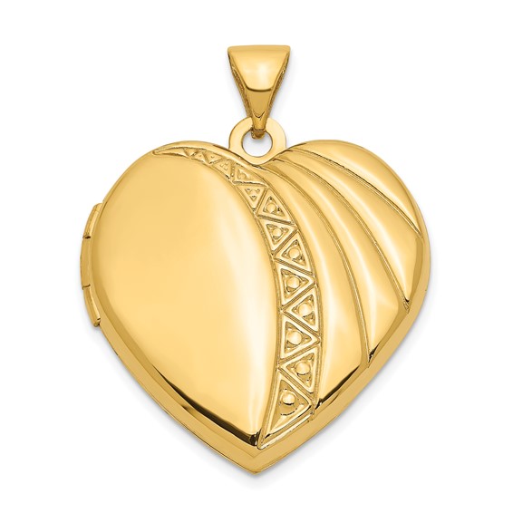14k Yellow Gold Heart Locket with Geometric Design 7/8in XL651