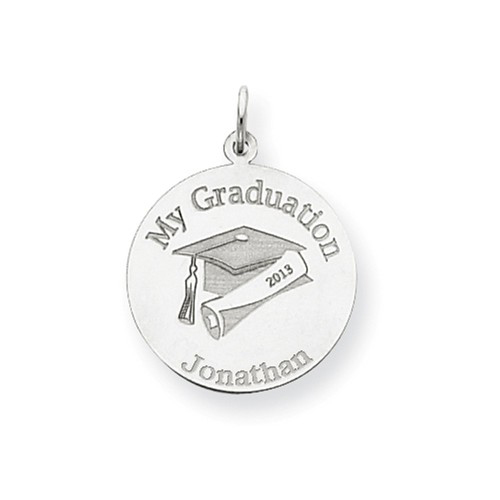 14kt White Gold 3/4in Round Personalized My Graduation Charm XNA361W