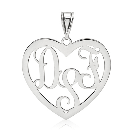 Sterling Silver 1 1/4in Heart Monogram Pendant XNA496SS | Joy Jewelers