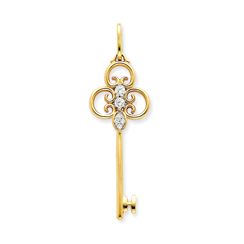 14kt Yellow Gold 1/5 ct Diamond Fancy Key Pendant XP3479AA