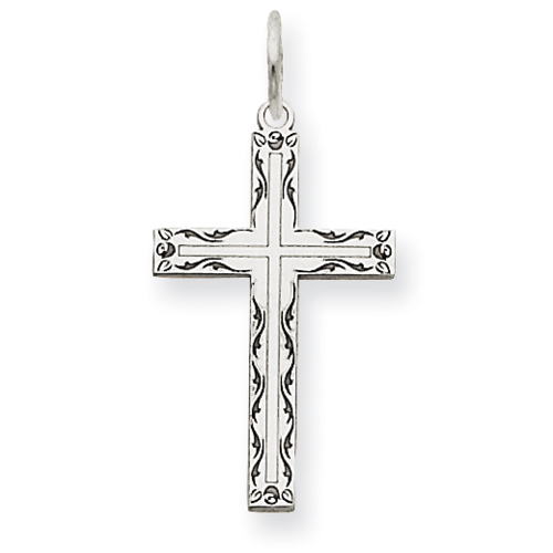 14kt White Gold 5/8in Floral Laser Etched Cross XR1012 | Joy Jewelers