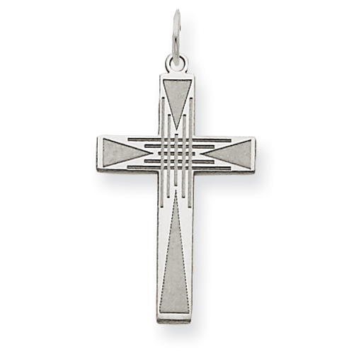 14kt White Gold 5/8in Laser Designed Lattice Cross Charm XR1105