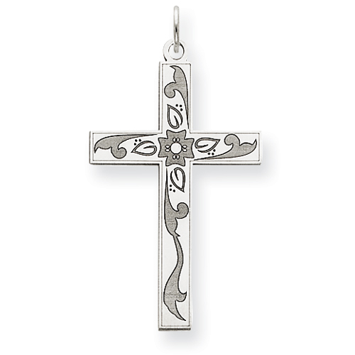 14kt Whtie Gold 1 1/4in Laser Designed Cross Pendant XR1204