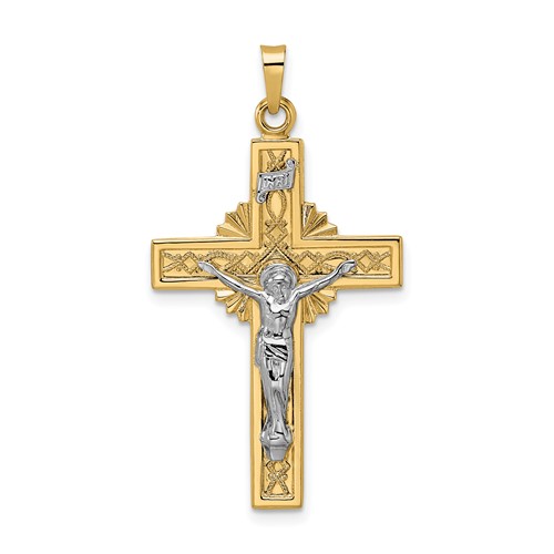14k Two-Tone Gold Celtic INRI Crucifix Pendant 1.25in XR1879
