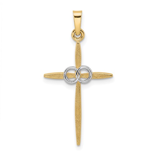 14k Two-tone Gold Double Ring Cross Pendant 1in XR2002 | Joy Jewelers