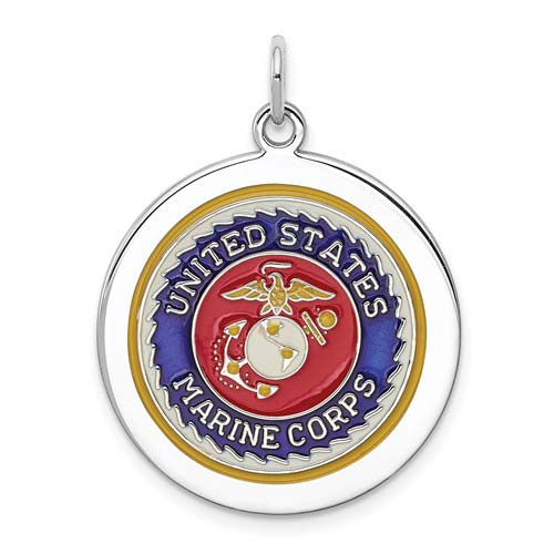 Sterling Silver United States Marine Corps Disc Charm 7/8in XSM142