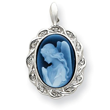 14kt White Gold Small Guardian Angel Cameo with Diamond Accents XU671