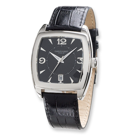 Mens Charles Hubert Leather Band Black Dial Watch XWA1859