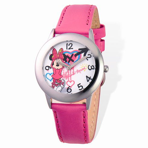 Minnie Mouse Pink Leather Strap Watch XWA4497 | Joy Jewelers