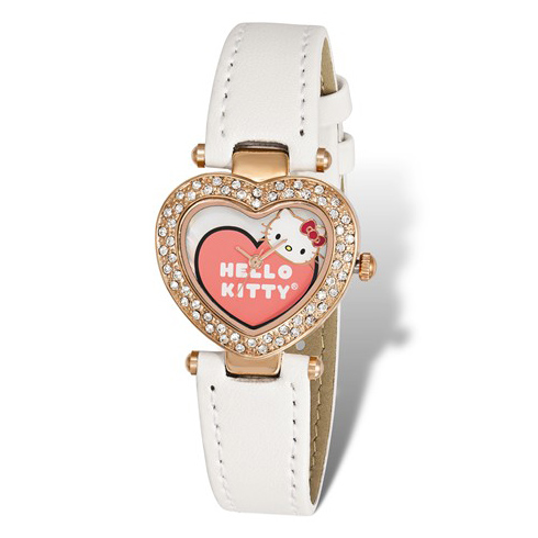 Hello Kitty Pink Plated Crystal Bezel Heart Watch XWA4540
