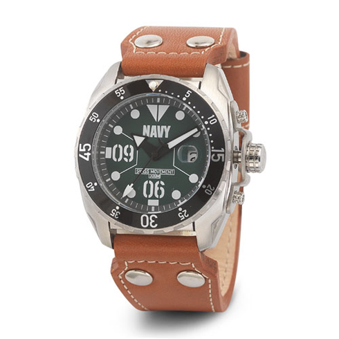 Wrist Armor US Navy C3 Watch Green White Dial with Brown Leather Strap ...