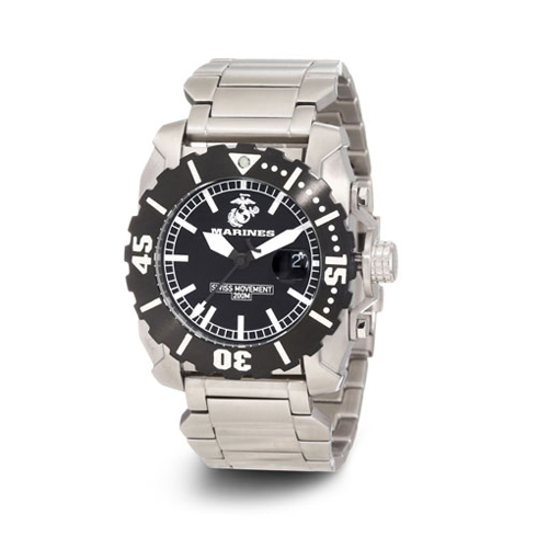 Wrist Armor US Marines C2 Stainless Steel Black Dial Swiss Quartz Watch ...