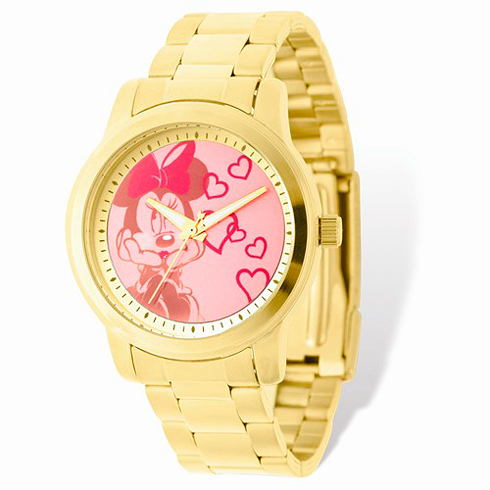 Minnie Mouse Gold-tone Stainless Steel Pink Dial Watch XWA4957