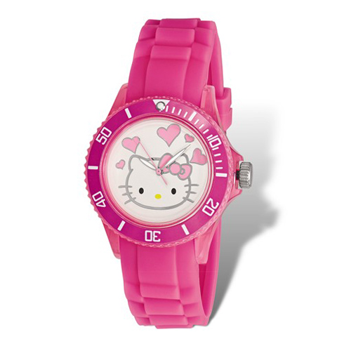 Hello Kitty Pink Acrylic Silicone Strap Watch with Hearts XWA5078