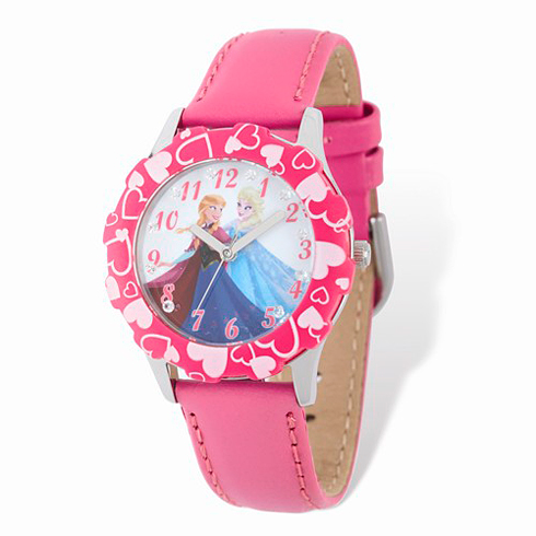 Frozen Elsa Anna Hearts Pink Leather Strap Watch XWA5088