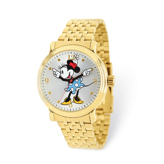 Minnie Mouse Moving Arms Gold-tone Bracelet Watch XWA5147